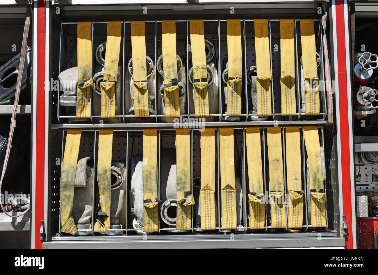 Hose reels of the fire engine Stock Photo - Alamy