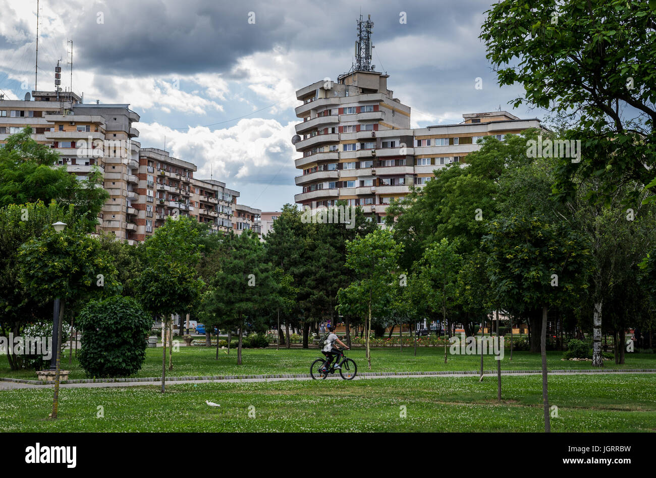 Typical apartment block from Ceausescu era in Alba Iulia city located on the Mures River in Alba ...