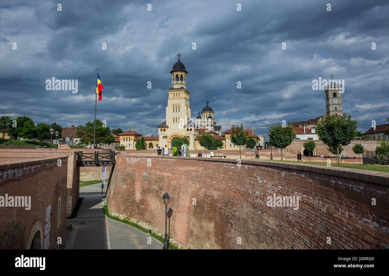 Alba Carolina Fortress of Alba Iulia city, Romania. View with Coronation Cathedral of Holy ...