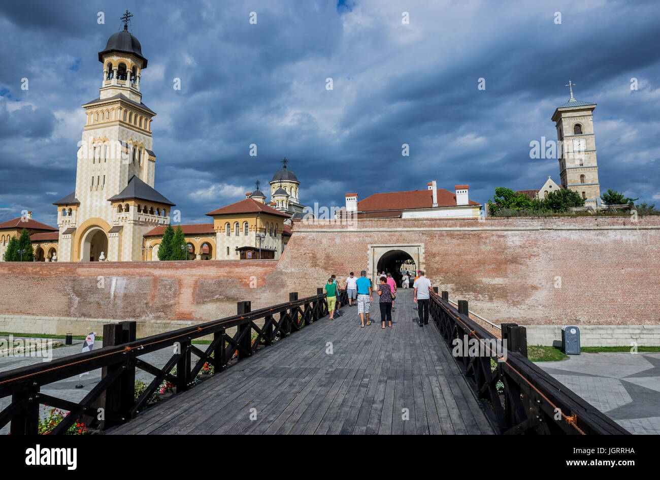 Alba Carolina Fortress of Alba Iulia city, Romania. View with Coronation Cathedral of Holy ...