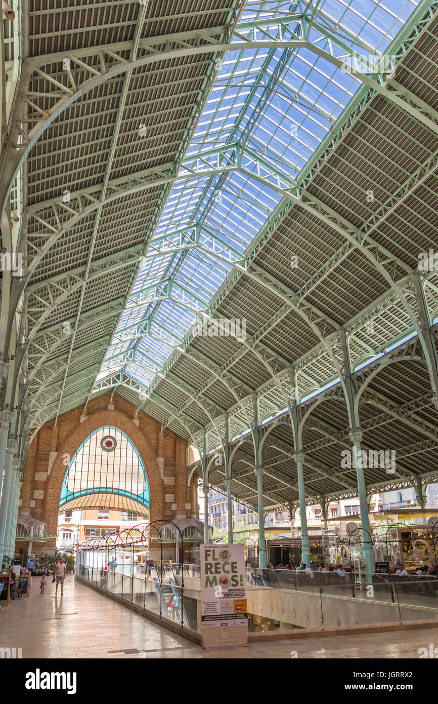 Steel contruction of the Mercado Colon market hall in Valencia, Spain ...