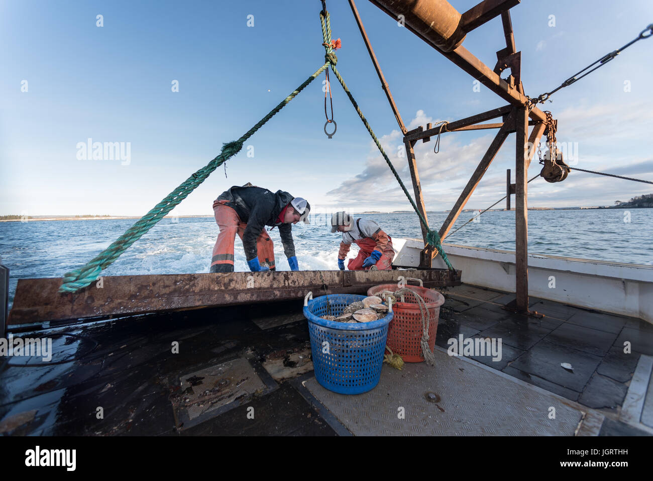 Captaining scallop boat. Cousins Island, Maine Stock Photo - Alamy