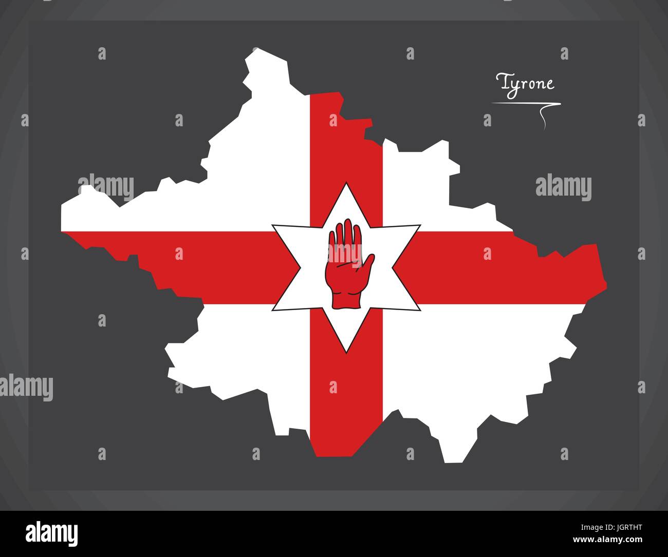 Tyrone Northern Ireland map with Ulster banner national flag ...