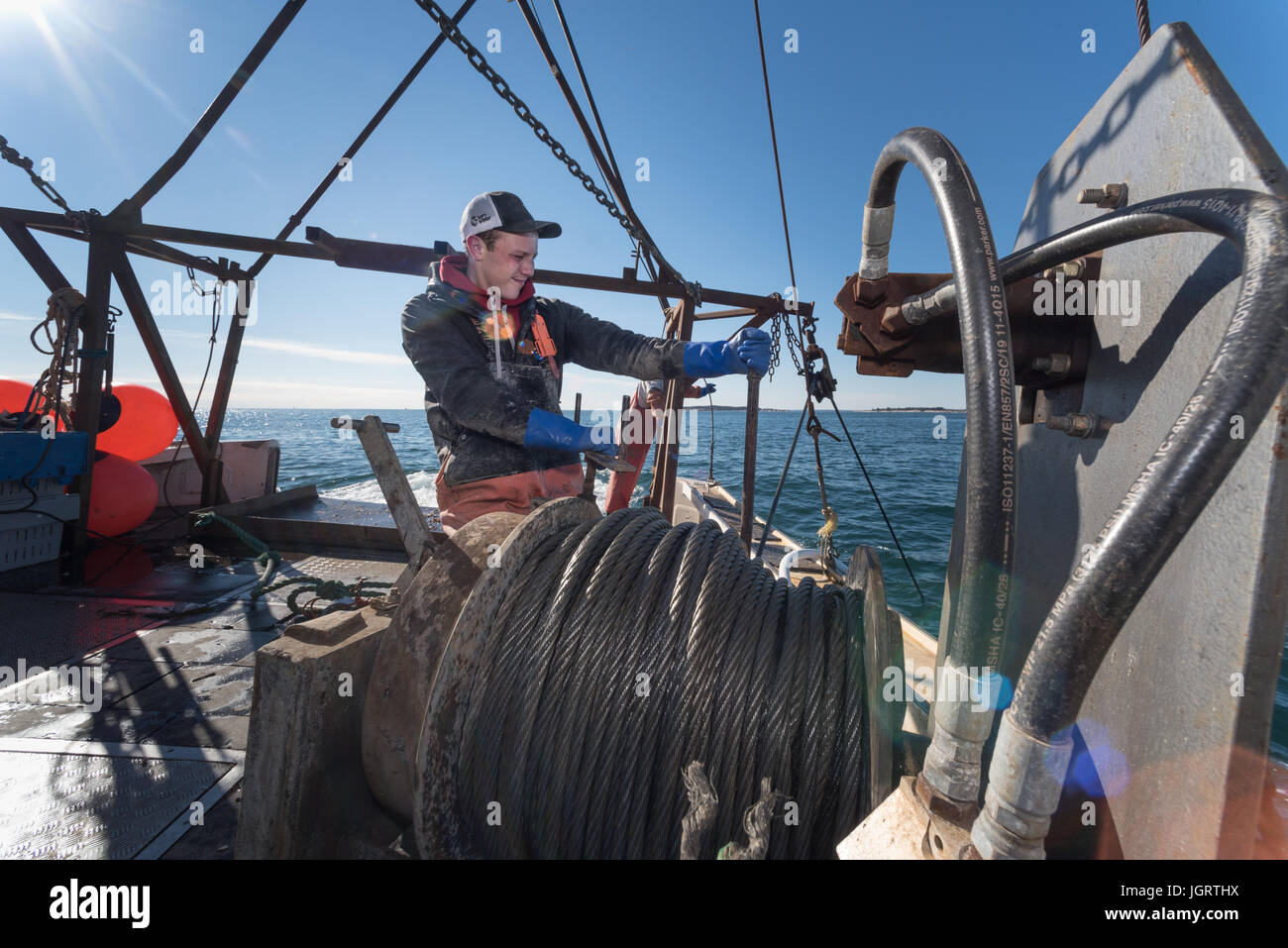 Captaining scallop boat. Cousins Island, Maine Stock Photo - Alamy