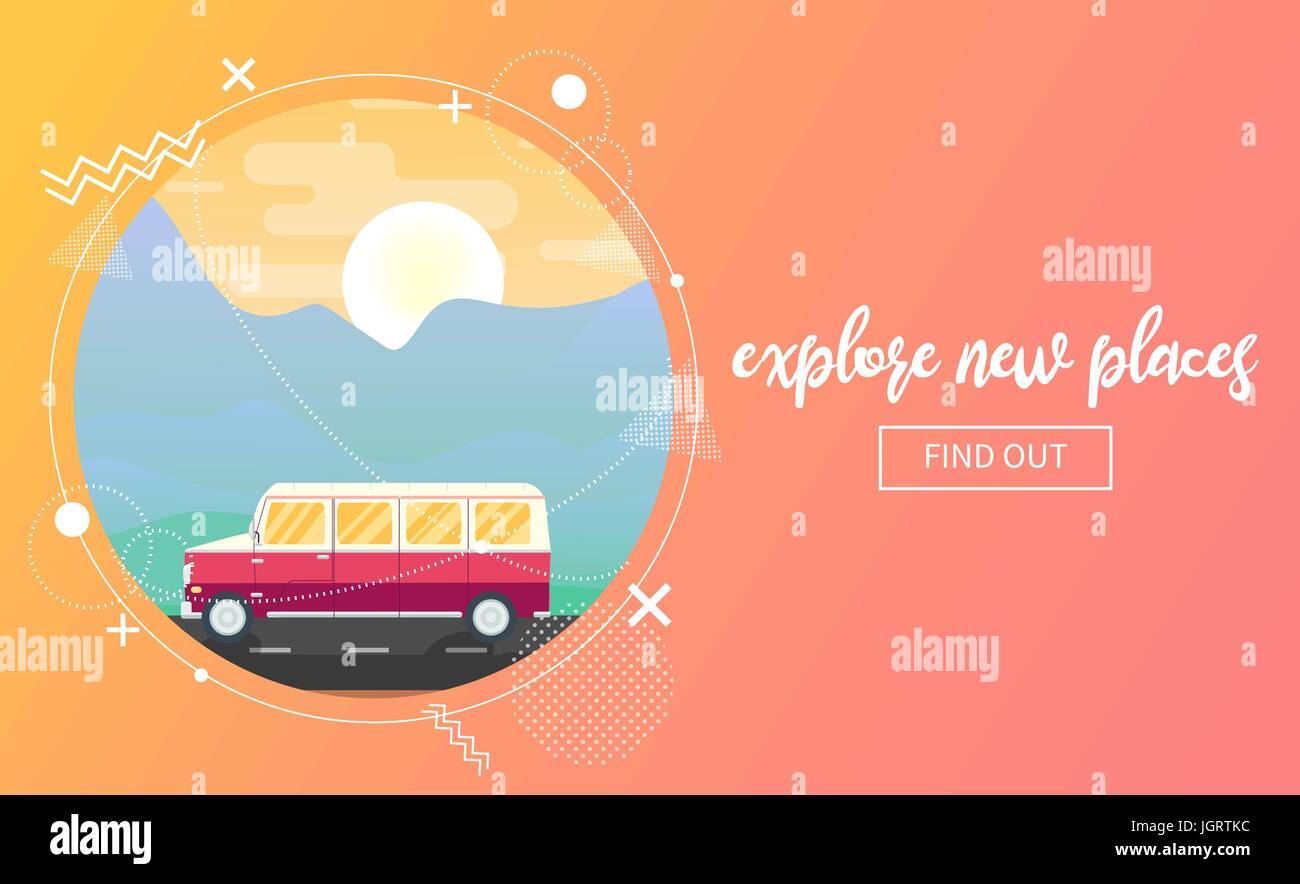 Vector travel banner with a van Stock Vector Image & Art - Alamy