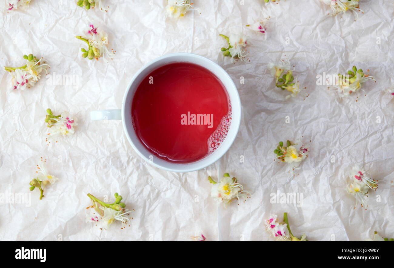 Cup of tea and chestnut blossom spring flowers Stock Photo - Alamy