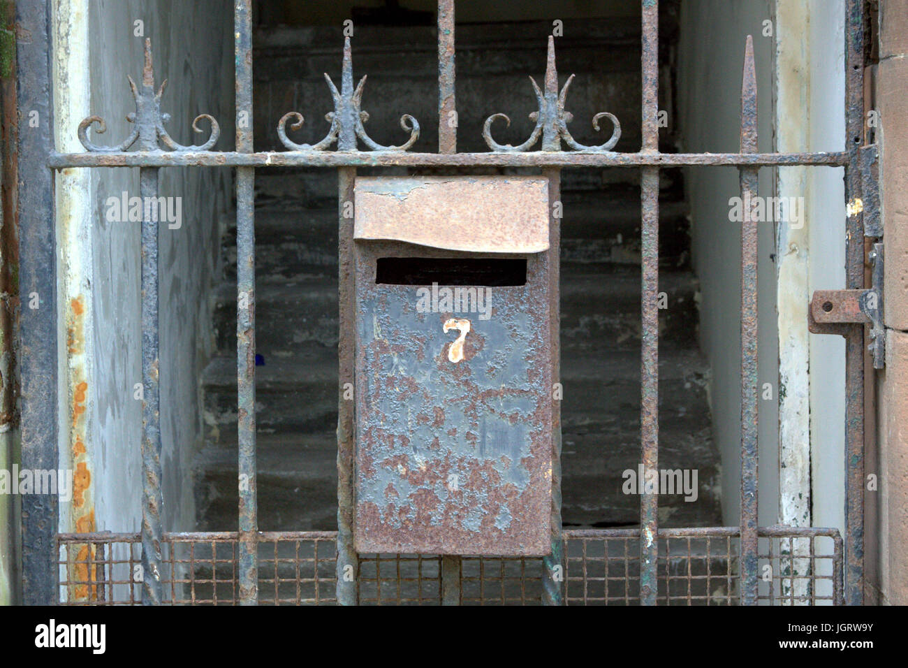 vintage post box with house number 7 grey iron railings gate Victorian ...