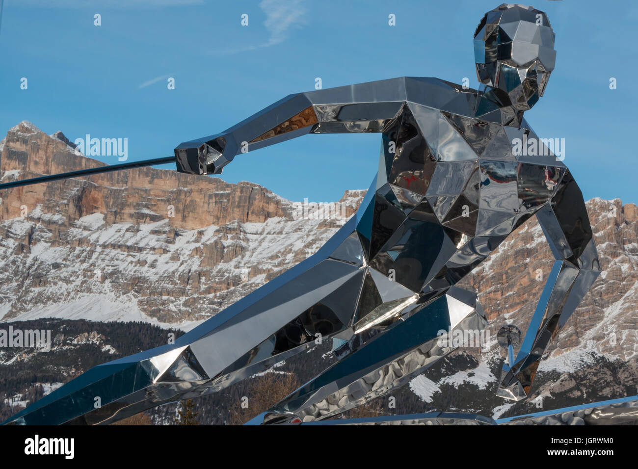 Silver Skier Statue, Sculpture Made with Mirrors and Italian Dolomites ...