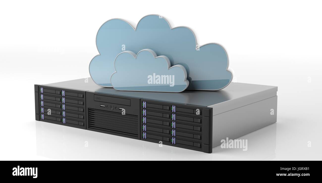 Computer server storage unit and cloud isolated on white background. 3d ...