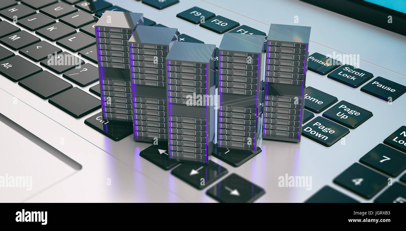 Computer server storage units on a computer keyboard. 3d illustration ...