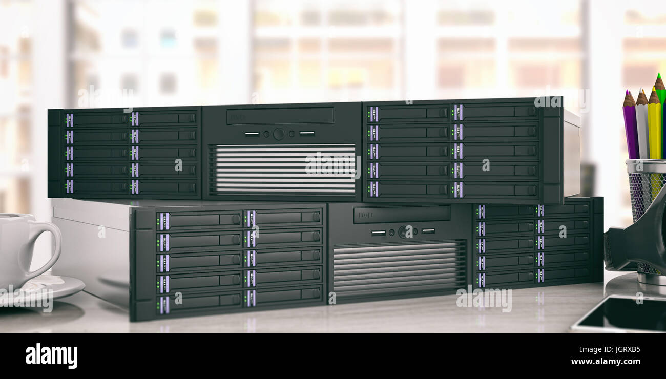 Computer server storage units isolated on office background. 3d ...