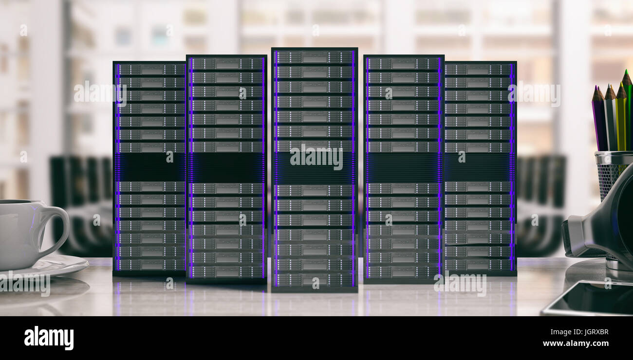 Computer server storage units isolated on office background. 3d ...