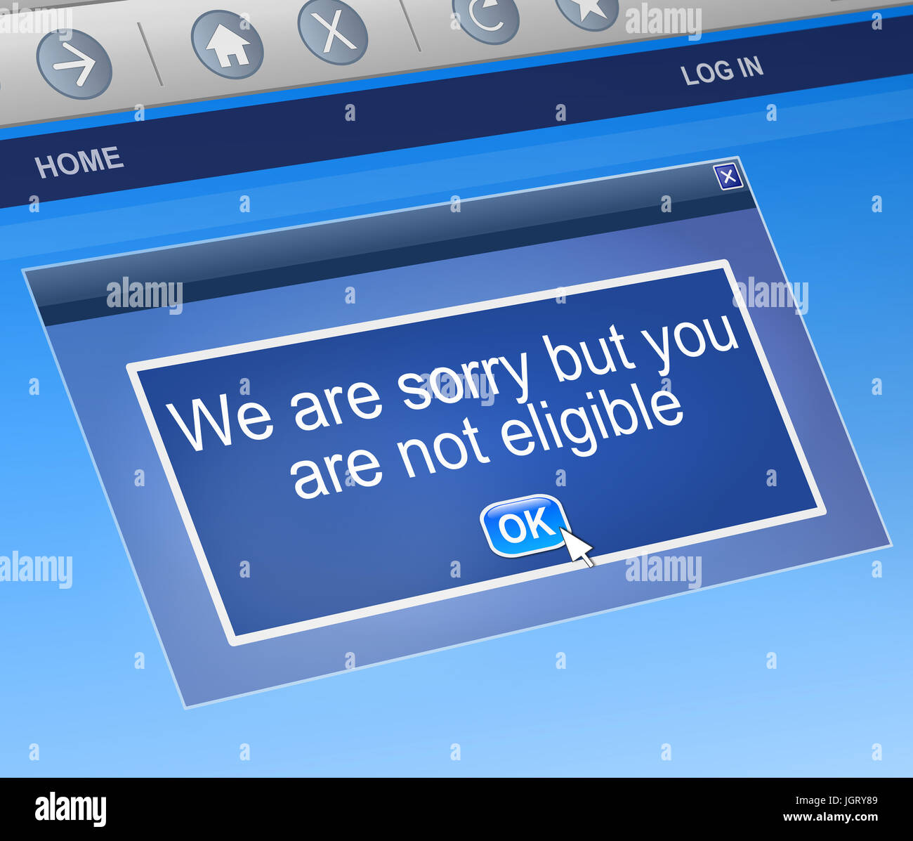 Illustration depicting a computer dialog box with a "not eligible ...