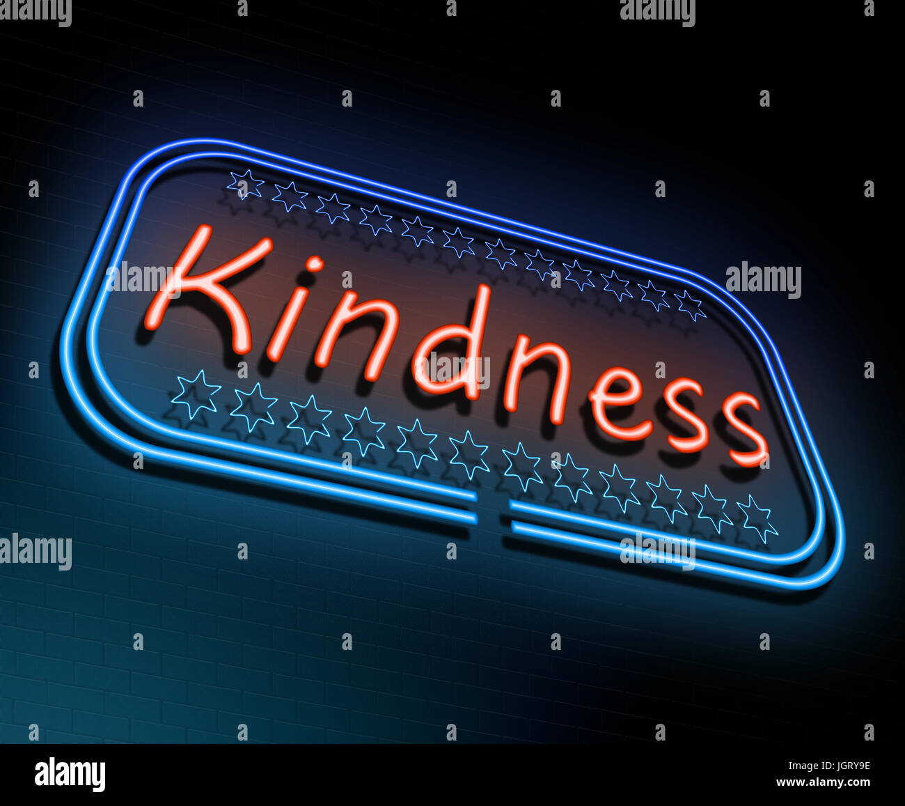 Illustration depicting an illuminated neon sign with a kindness concept ...