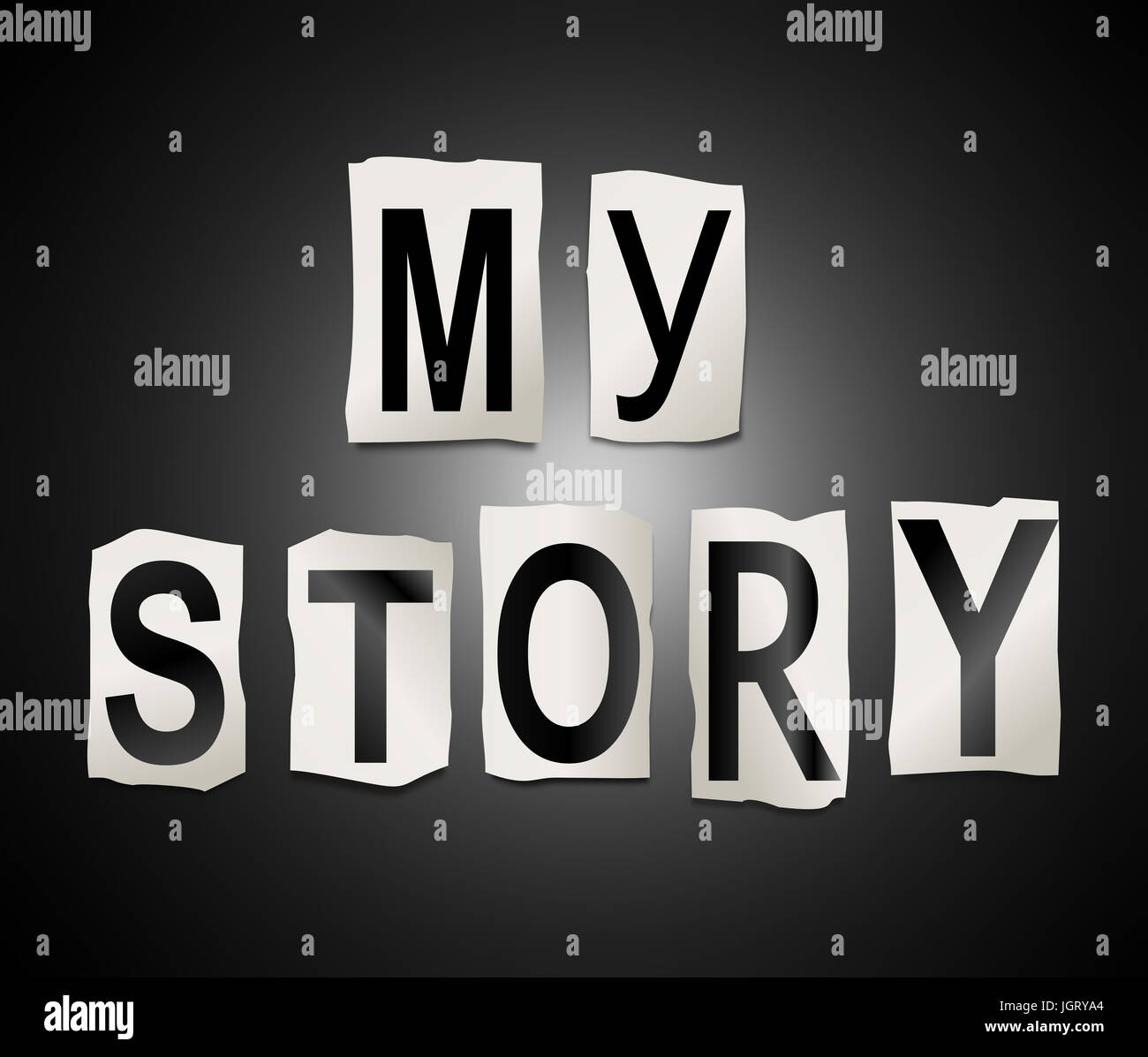 Illustration depicting a set of cut out printed letters arranged to ...