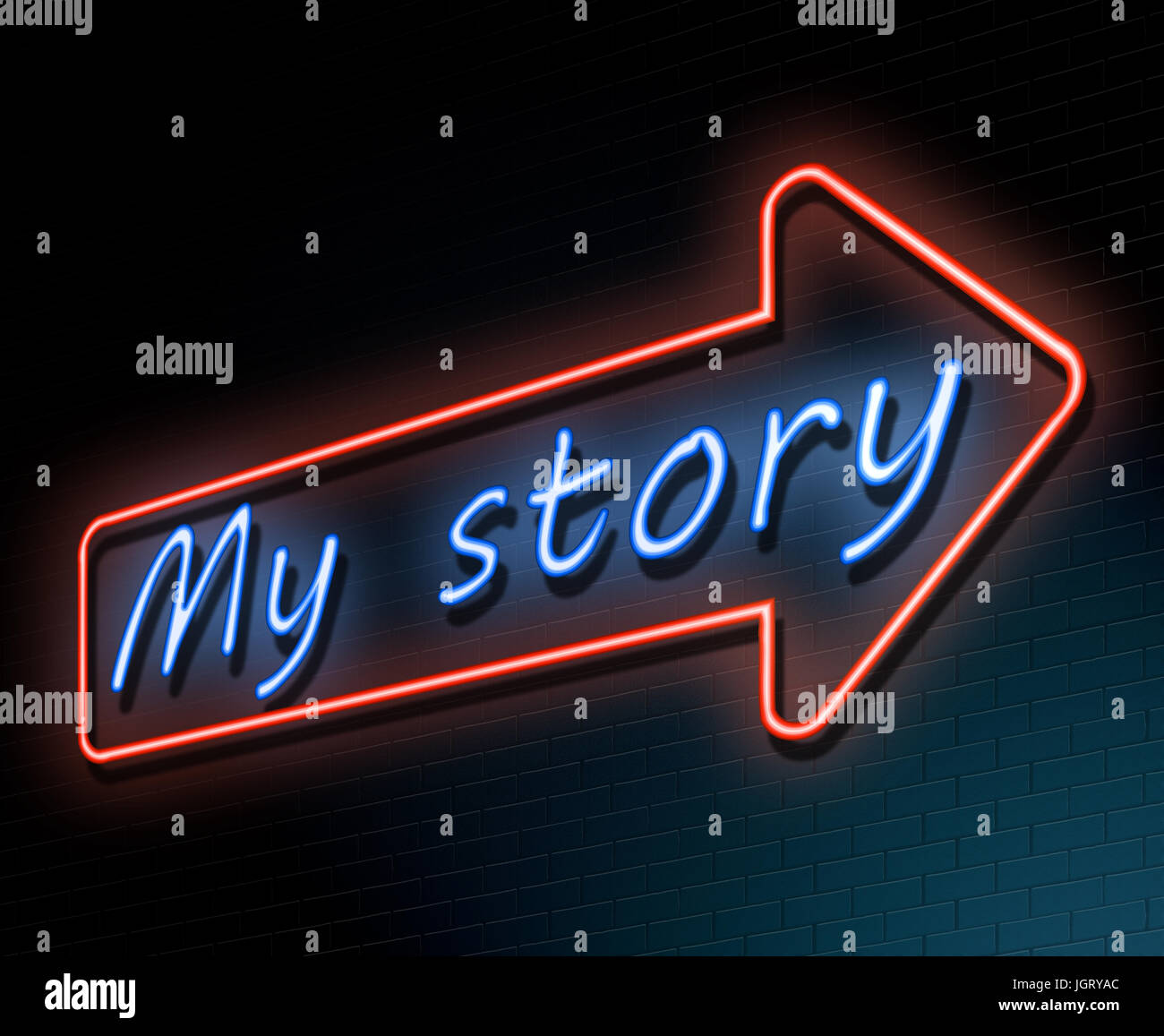 Illustration depicting an illuminated neon sign with a "my story ...