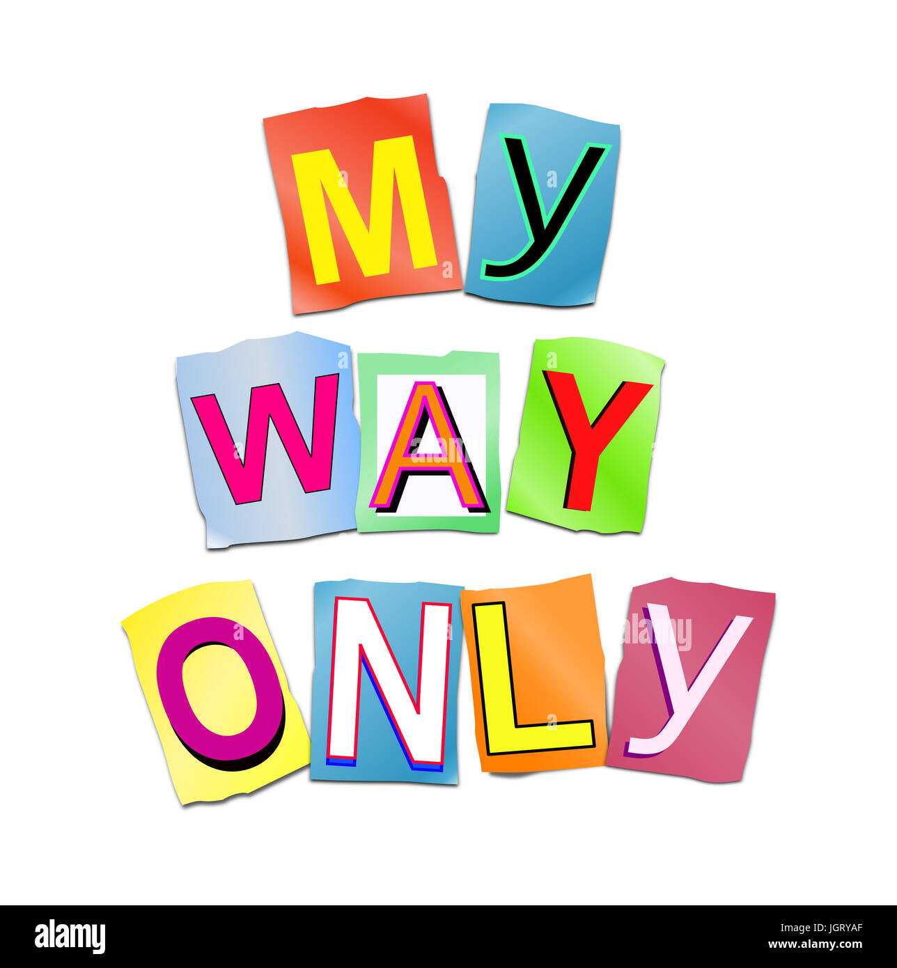 Illustration depicting a set of cut out printed letters arranged to ...