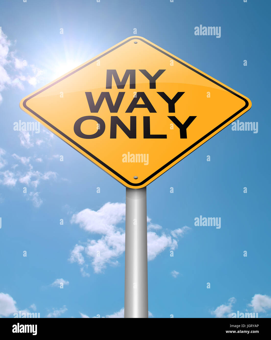 Illustration depicting a sign with a "my way only" concept Stock Photo ...