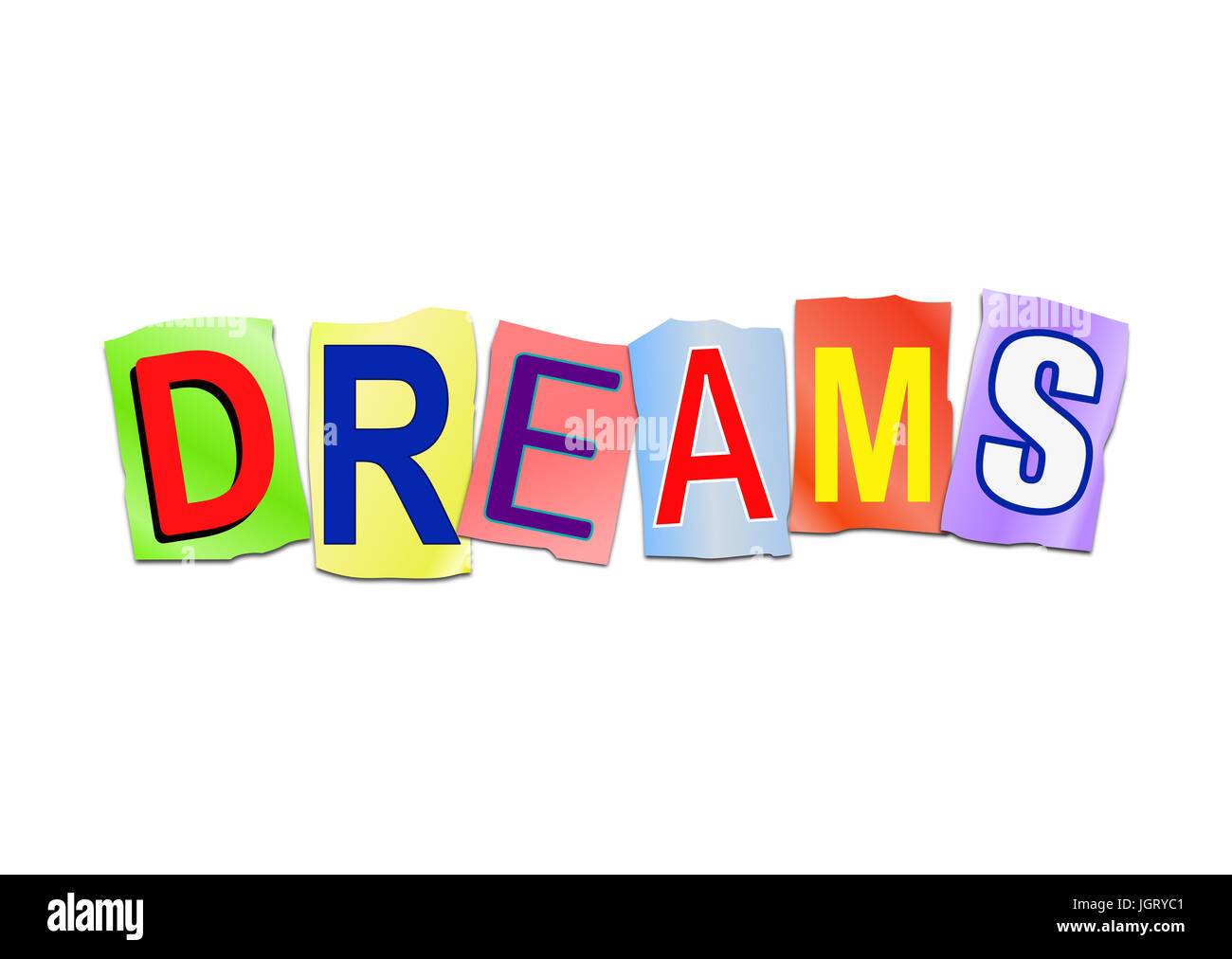 Illustration depicting a set of cut out printed letters arranged to ...