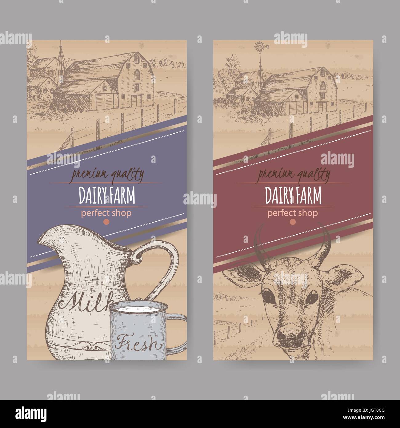 Farm fresh milk vector hand drawn labels hi-res stock photography and ...