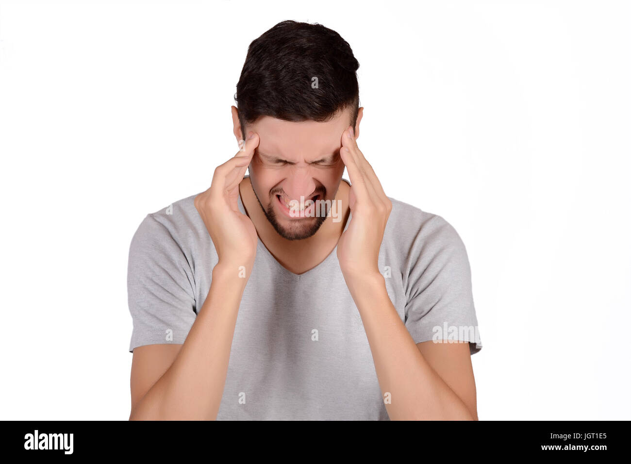 Portrait of an exhausted man. Isolated white background Stock Photo - Alamy