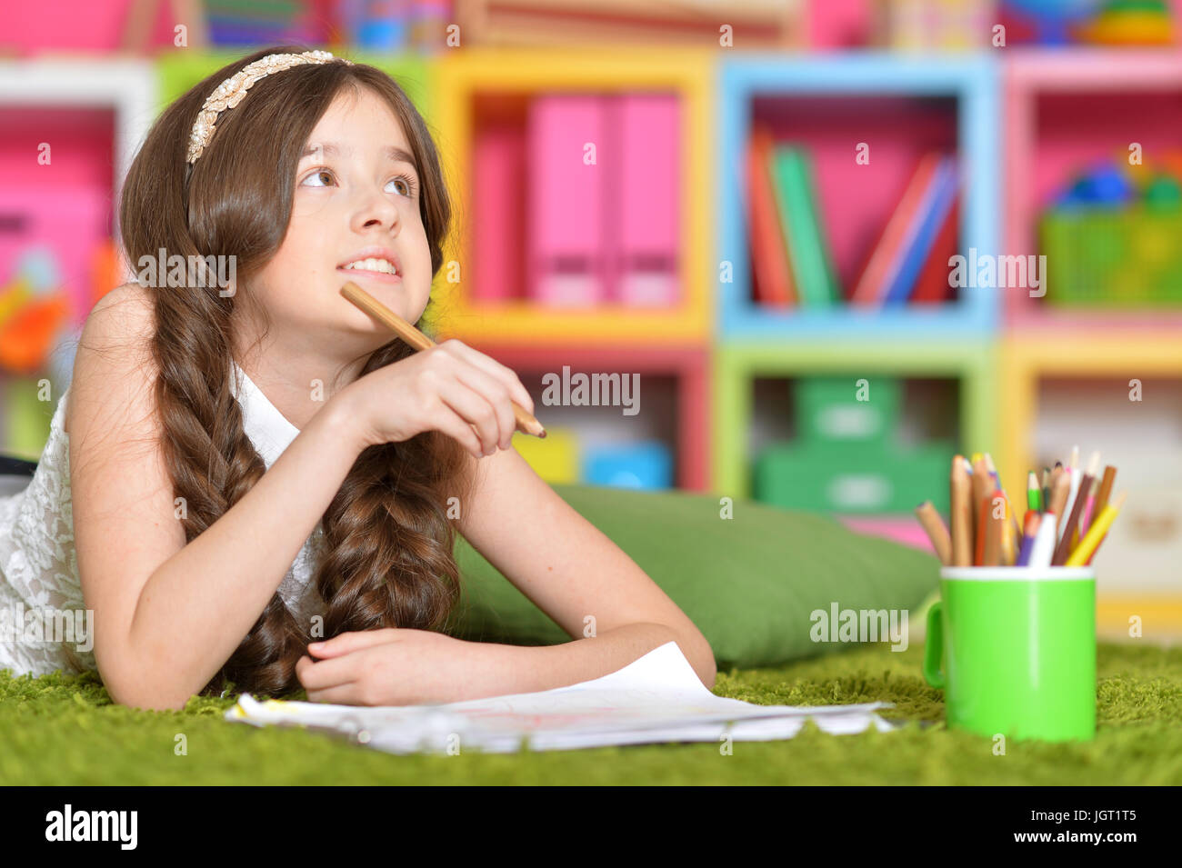 cute girl doing homework Stock Photo - Alamy