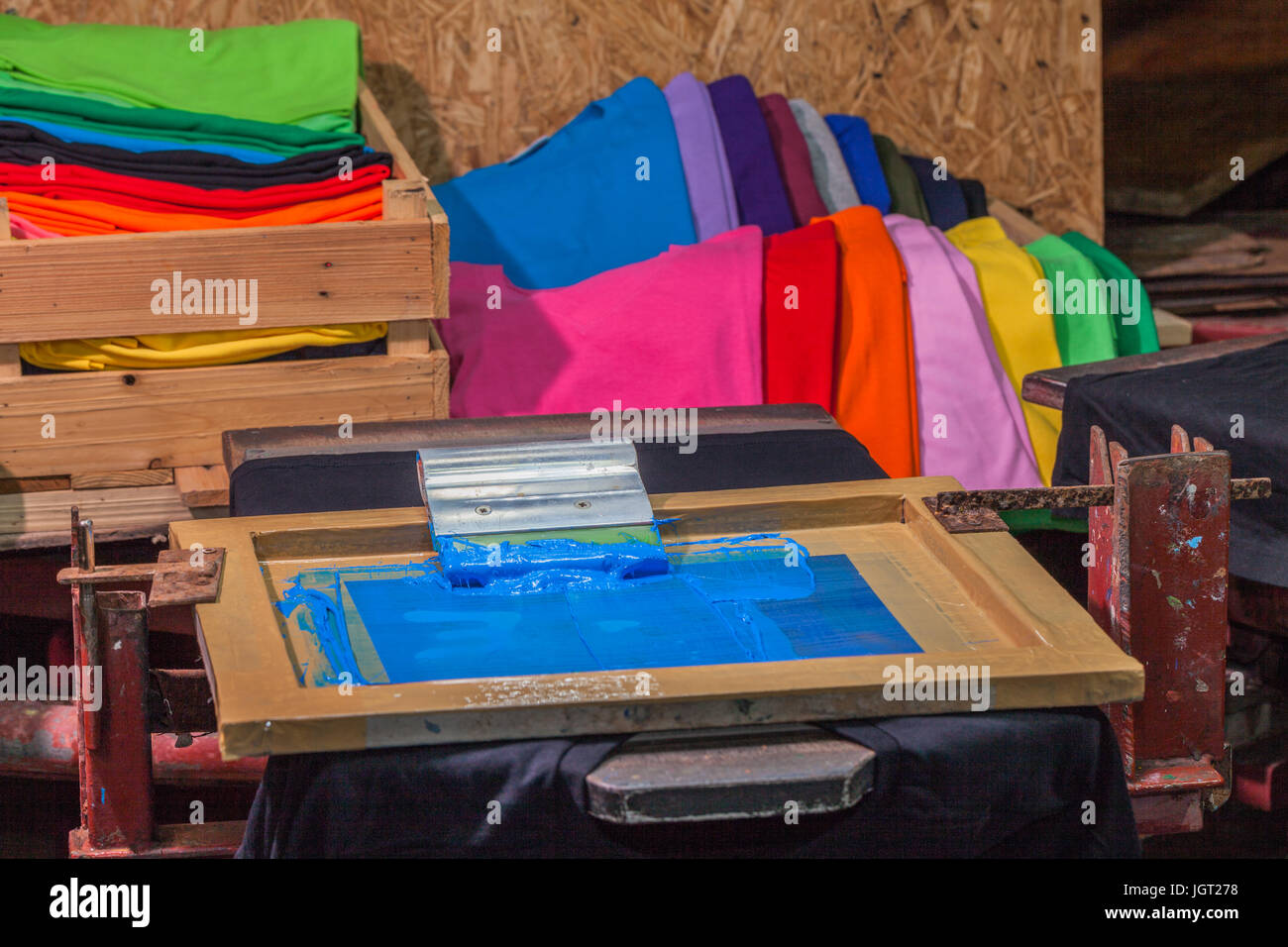 hand made screen printing tee shirt in love design. put block screen ...