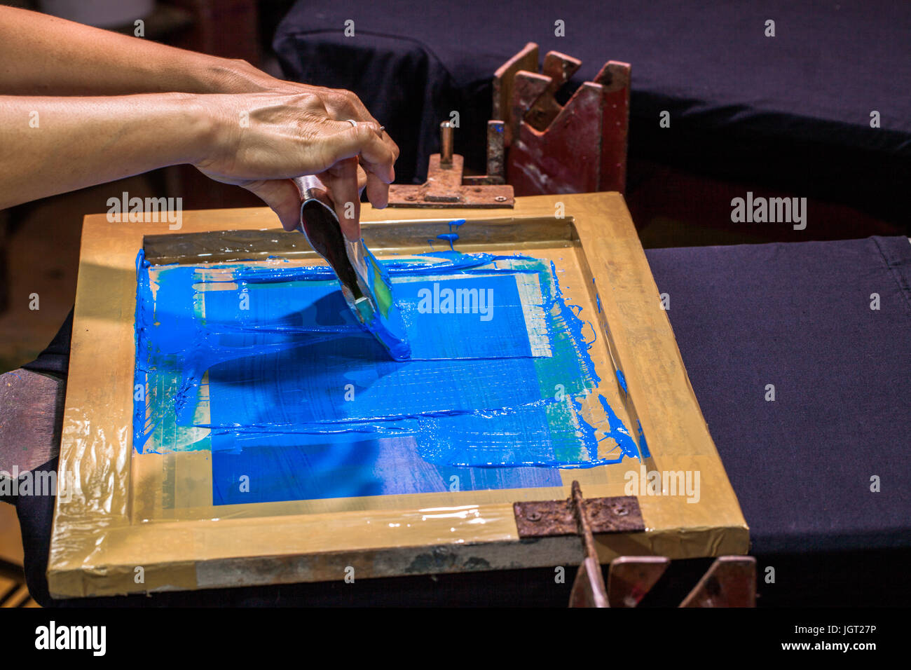 hand made screen printing tee shirt in love design. put block screen ...