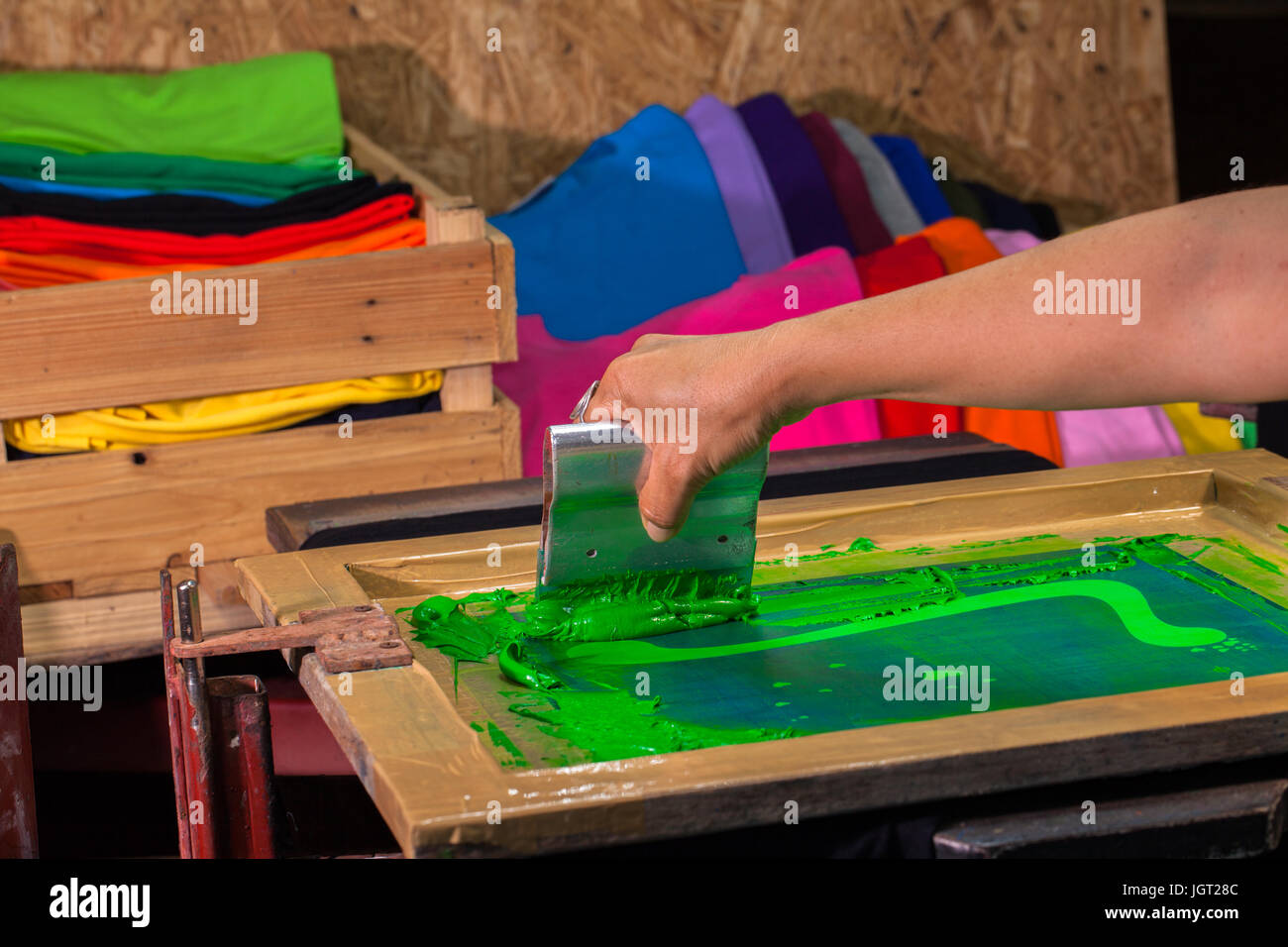 hand made screen printing tee shirt in love design. put block screen ...