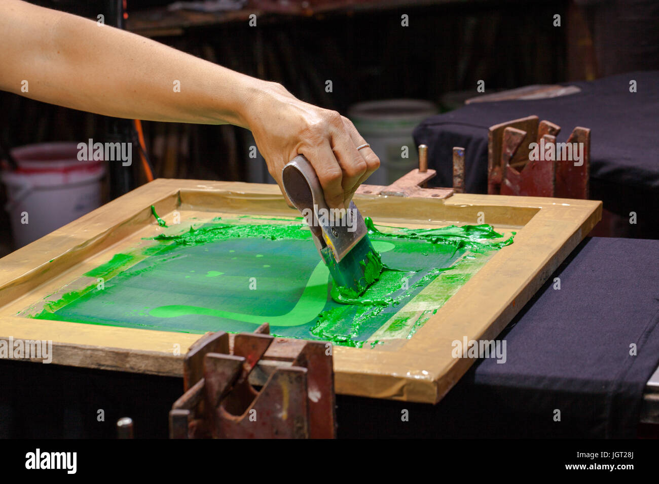 hand made screen printing tee shirt in love design. put block screen ...