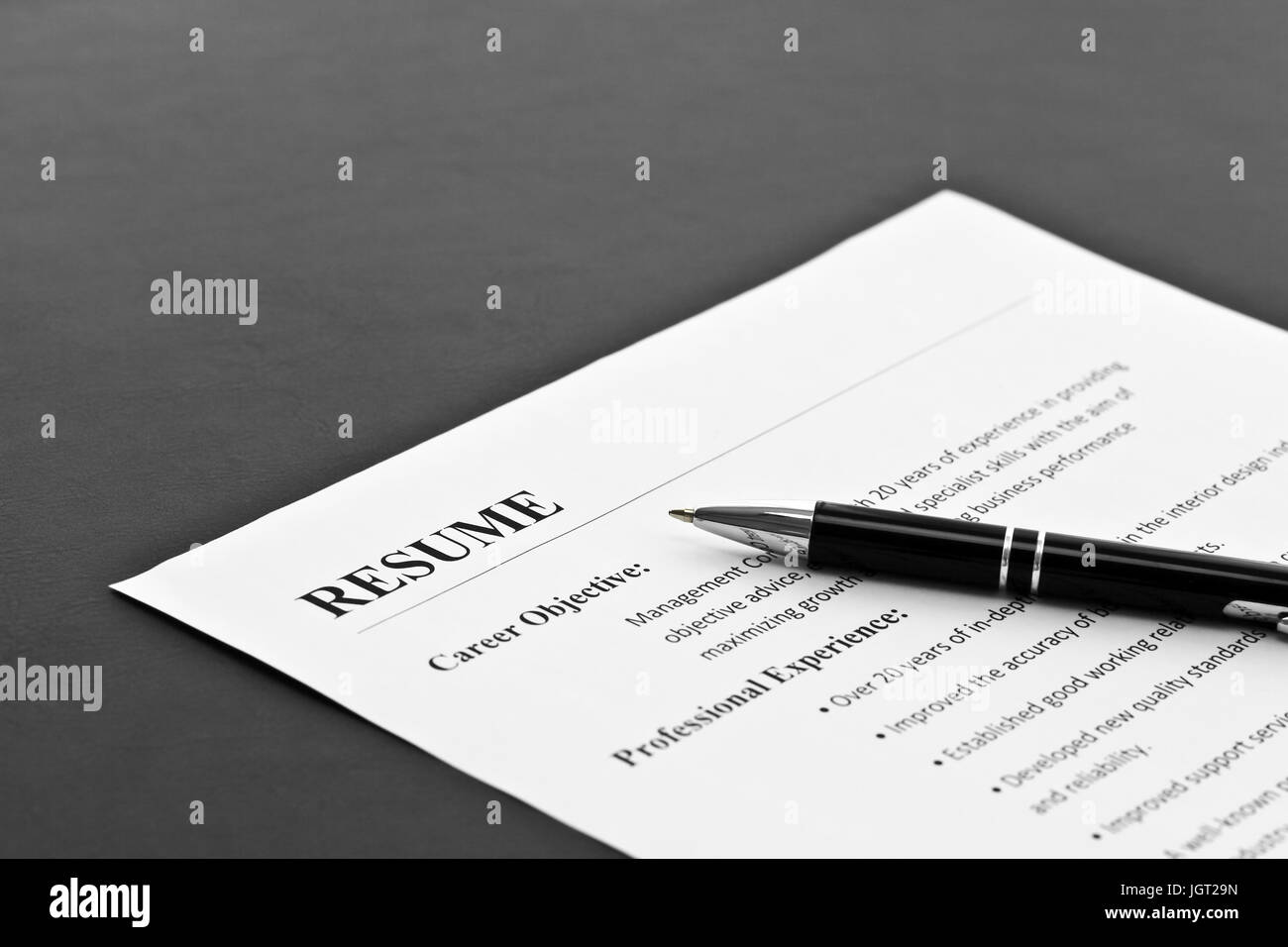 Resume on the Table Stock Photo - Alamy