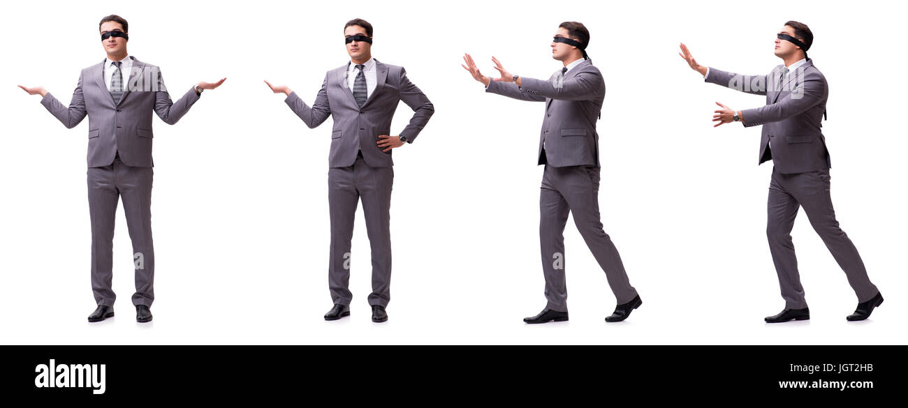Blindfolded businessman isolated on white Stock Photo - Alamy