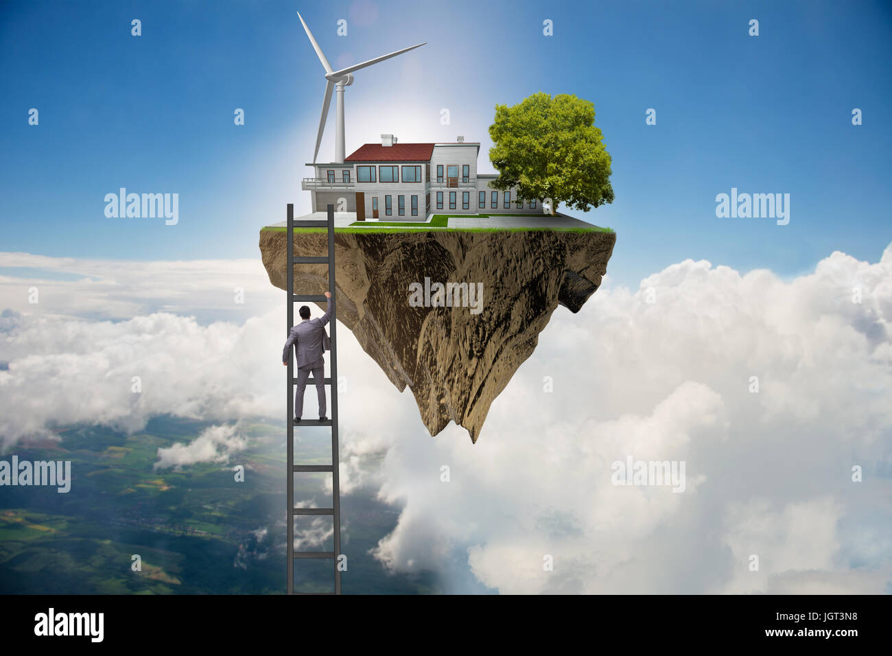 Man escaping to green environment Stock Photo - Alamy