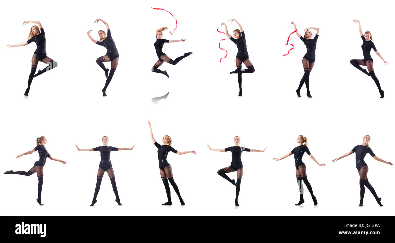 Young woman dancing on white background Stock Photo - Alamy