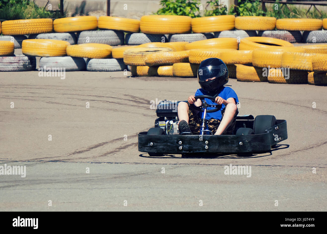 young boy raced on sport kart. get the map drifting on kart track Stock ...