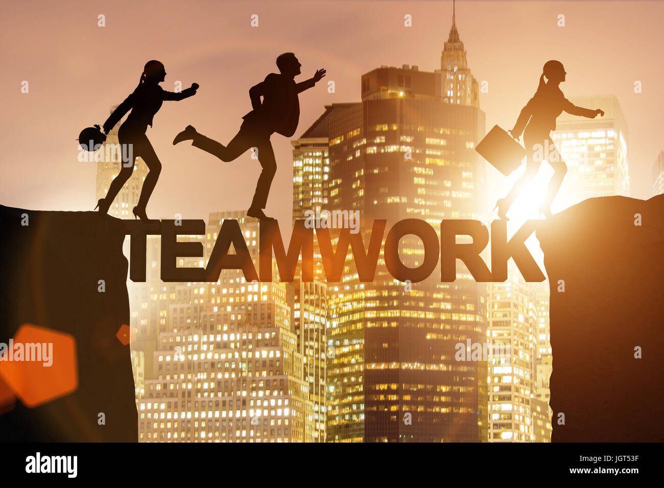 Teamwork concept with business people crossing bridge Stock Photo - Alamy