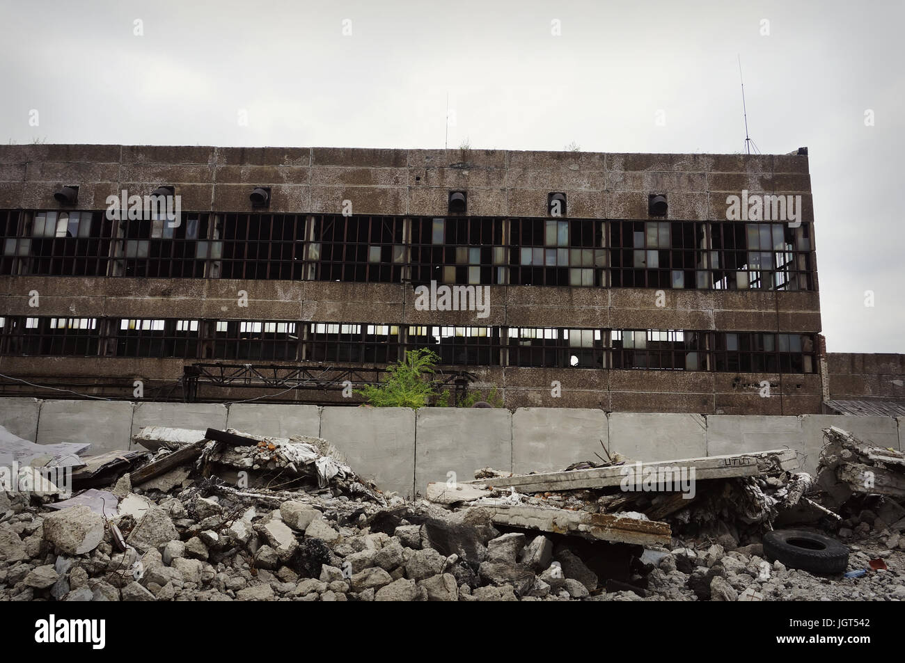 Destroyed the factory building and the road as after shelling Stock ...