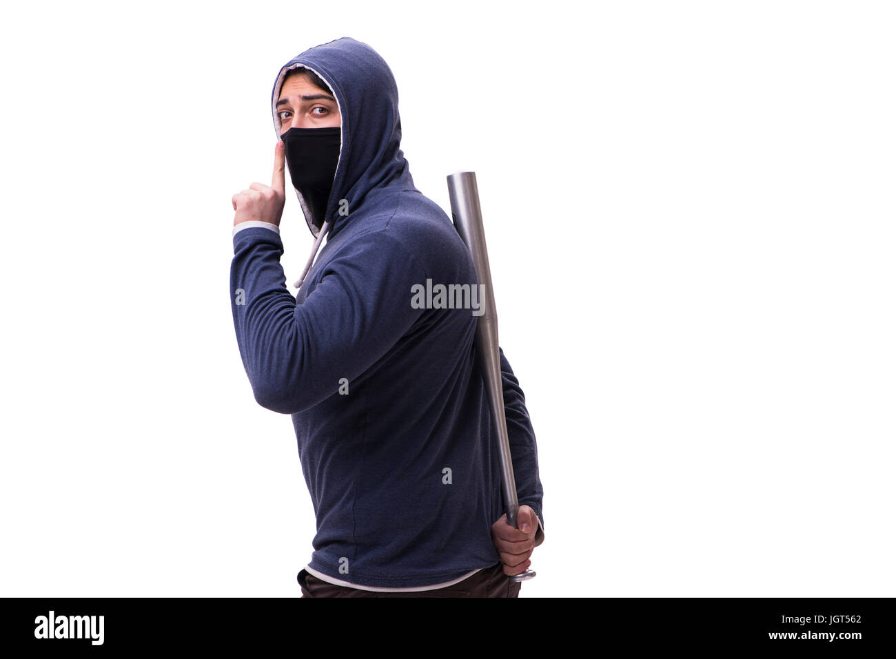 Young man hooligan with baseball bat isolated on white Stock Photo - Alamy