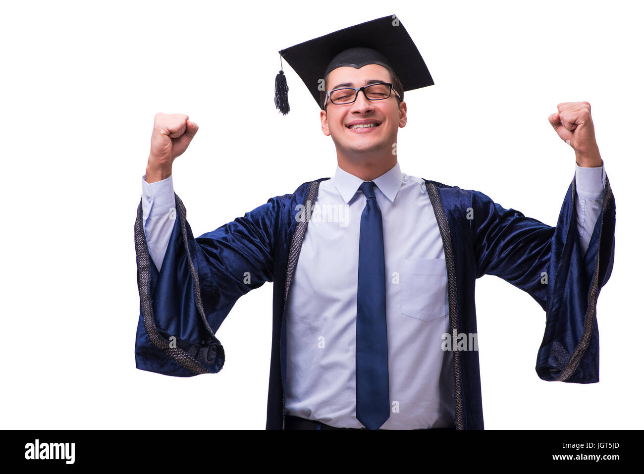 Young man student graduating isolated on white Stock Photo - Alamy