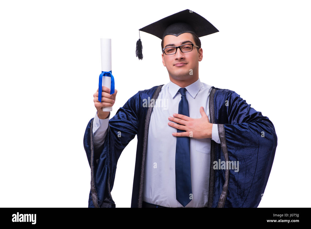 Young man student graduating isolated on white Stock Photo - Alamy
