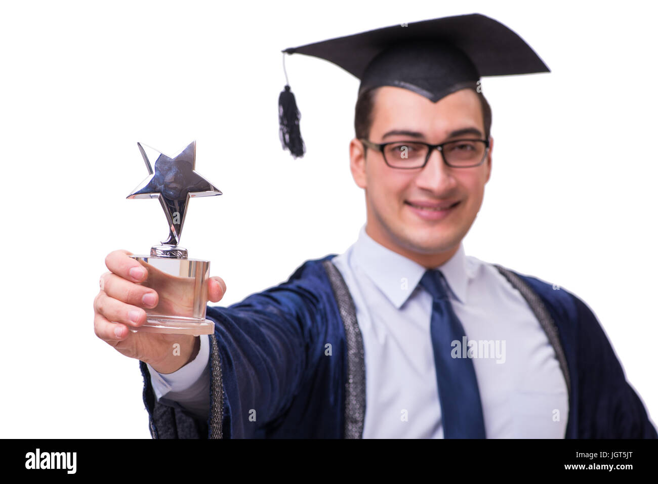 Young man student graduating isolated on white Stock Photo - Alamy