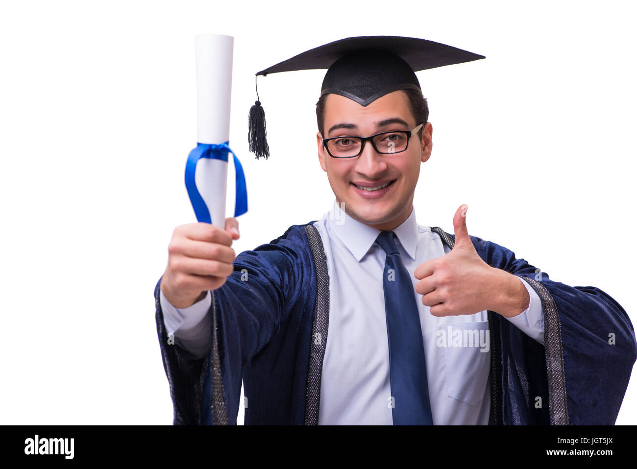 Young man student graduating isolated on white Stock Photo - Alamy