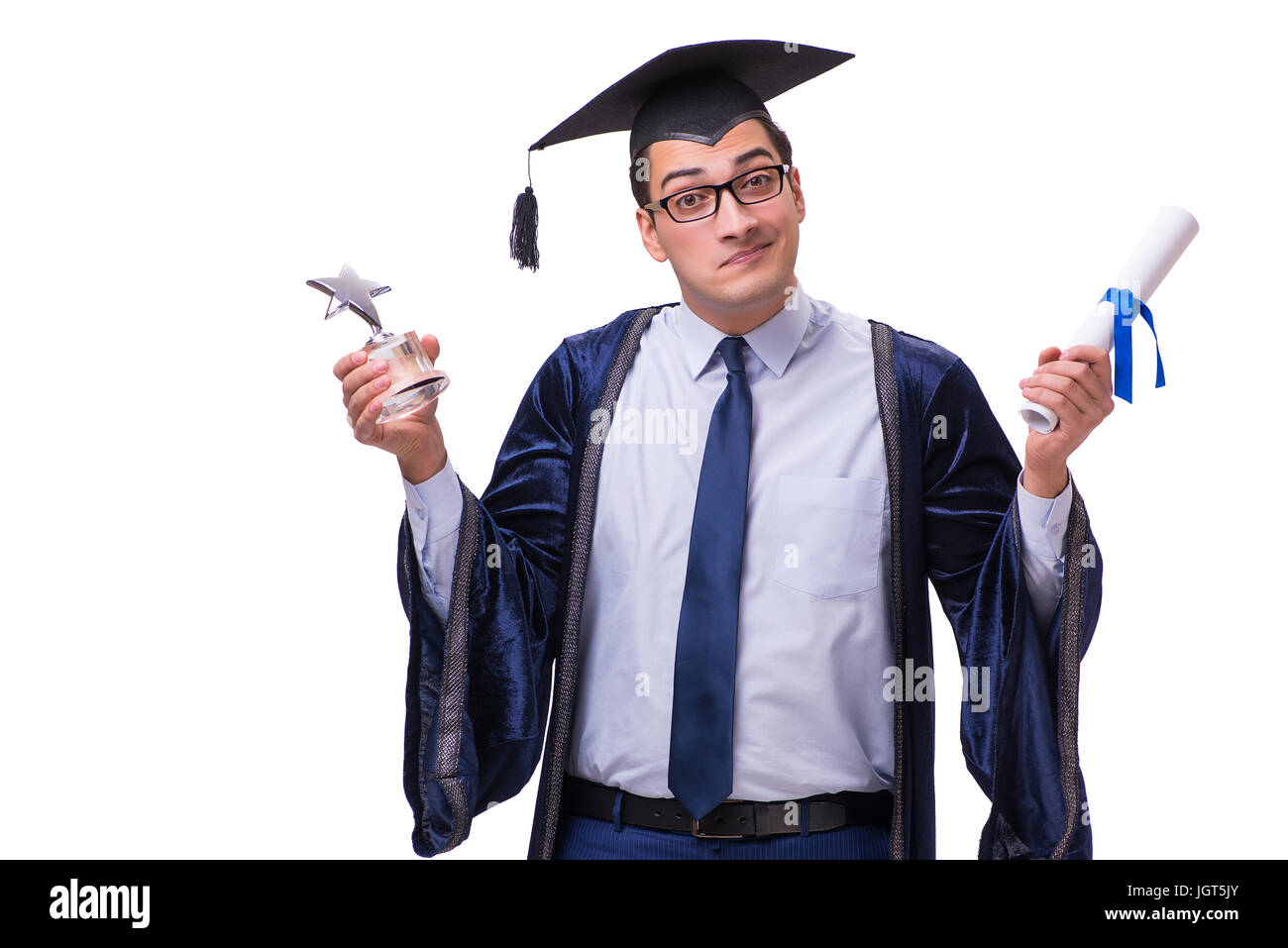Young man student graduating isolated on white Stock Photo - Alamy