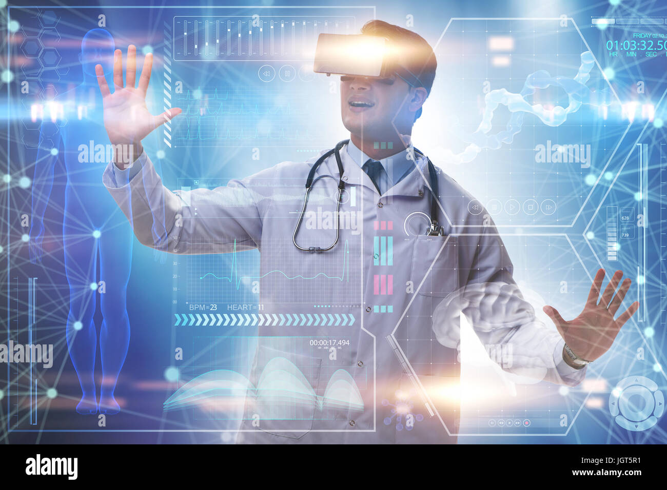 Doctor examining x-ray images using virtual reality glasses Stock Photo ...