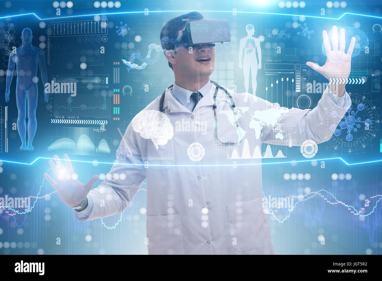 Doctor examining x-ray images using virtual reality glasses Stock Photo ...