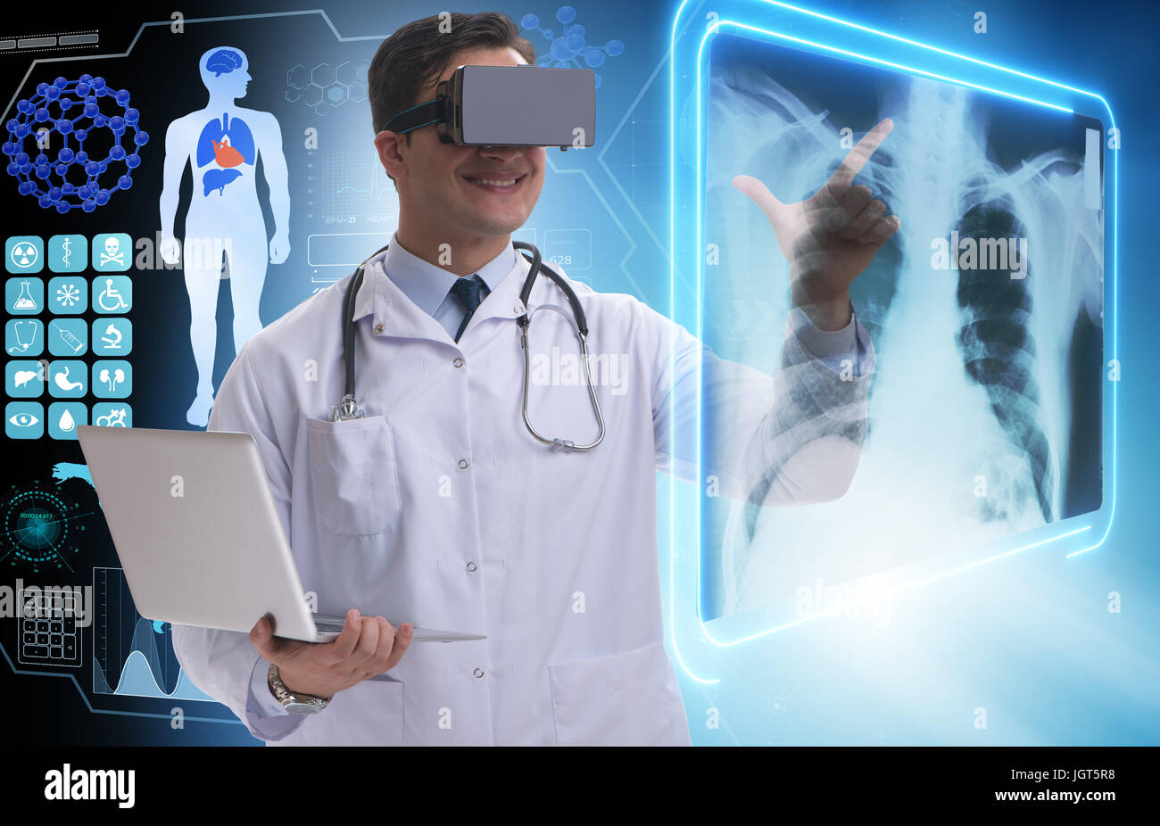 Doctor examining x-ray images using virtual reality glasses Stock Photo ...