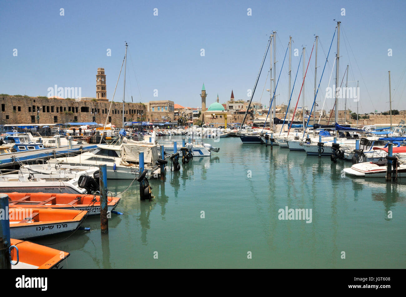Israel, western Galilee, Acre, The ancient Harbour now a fishing port ...