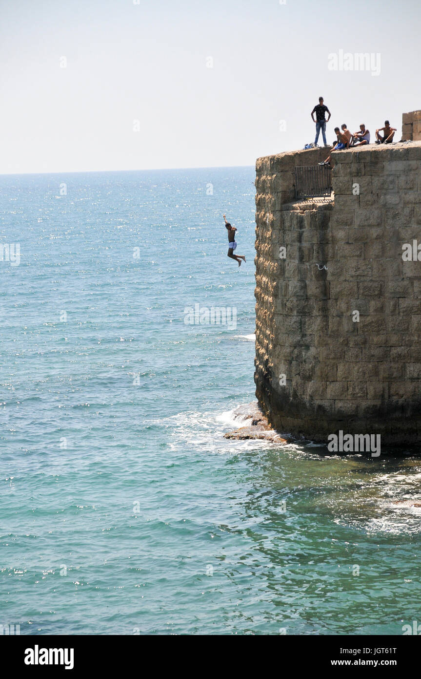 Israel, Acre, teen jumps off the walls of the old city into the ...