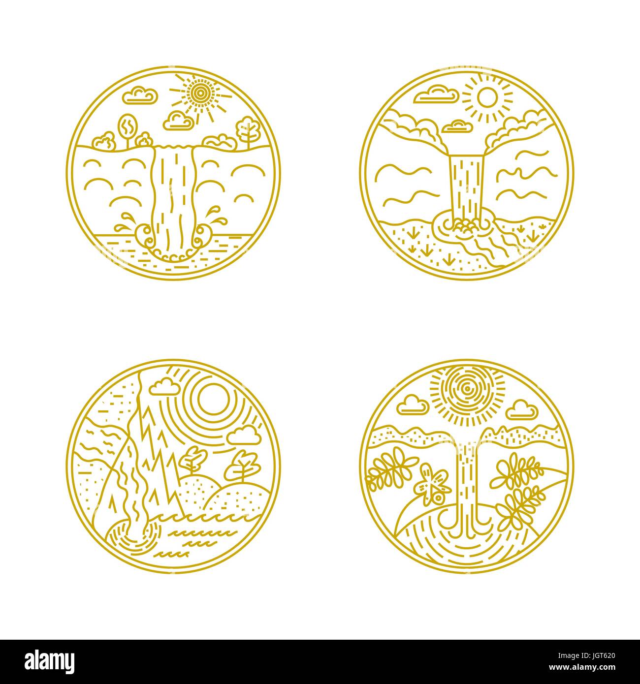 Set of Waterfall linear labels. Logotype templates and badges with ...