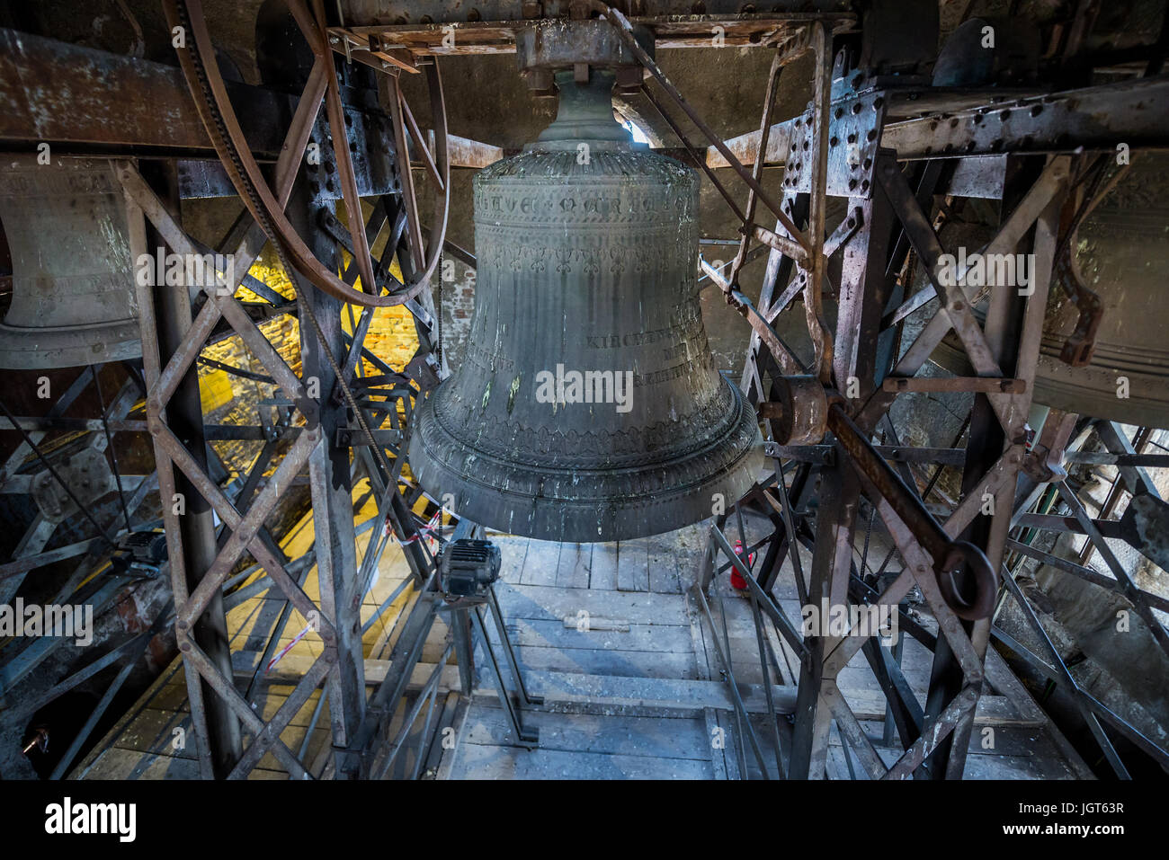 Inside the bell tower of gothic style Lutheran Cathedral of Saint Mary ...